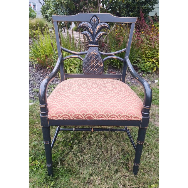 British Colonial Style Faux Bamboo Bent Wood Pineapple Arm Chairs - A ...