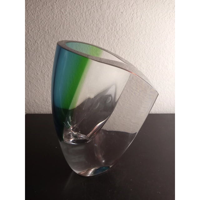 1980s Signed Goran Warff Kosta Boda Green/Blue Sommerso Mirage Vase ...