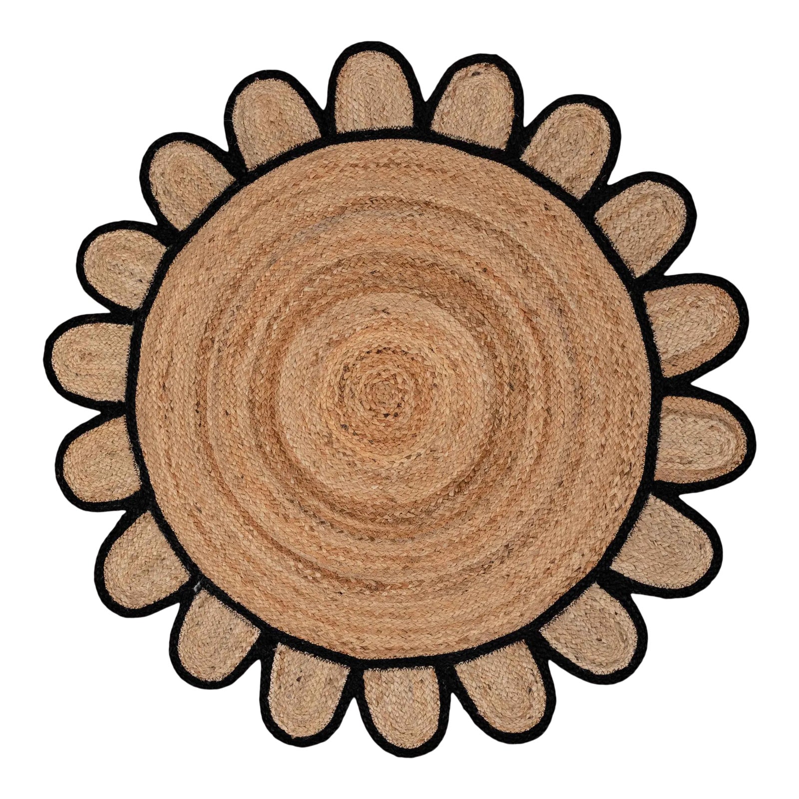 Black Round Jute Scallop Rug - 4'x4' | Chairish
