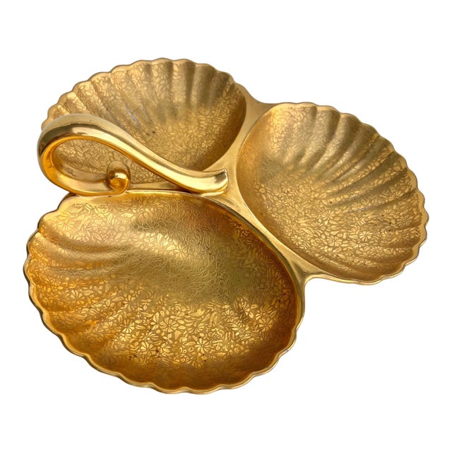 1920s Gold Divided Candy Bowl With Handle | Chairish