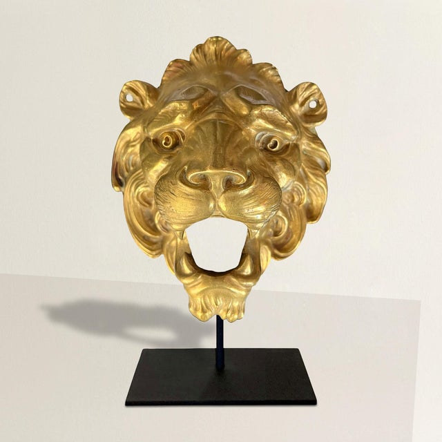 19th Century French Gilt Bronze Lion on Custom Mount | Chairish