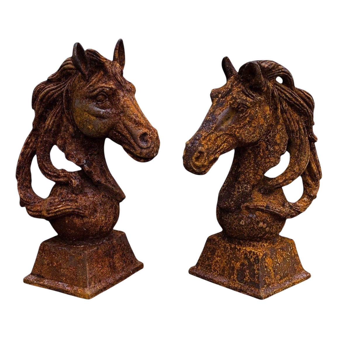 Large Cast Iron Horse Heads, Set of 2 | Chairish