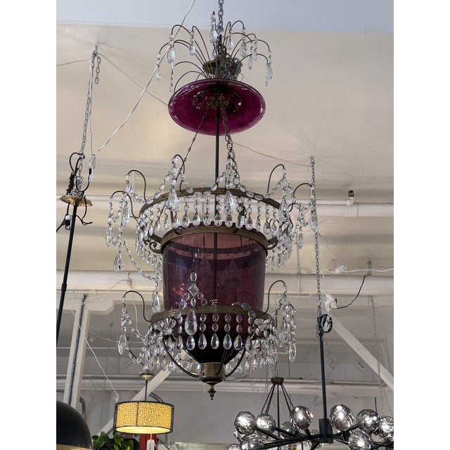 1930's Art Nouveau Amethyst Glass + Clear Cut Crystal Parlor Chandelier ...