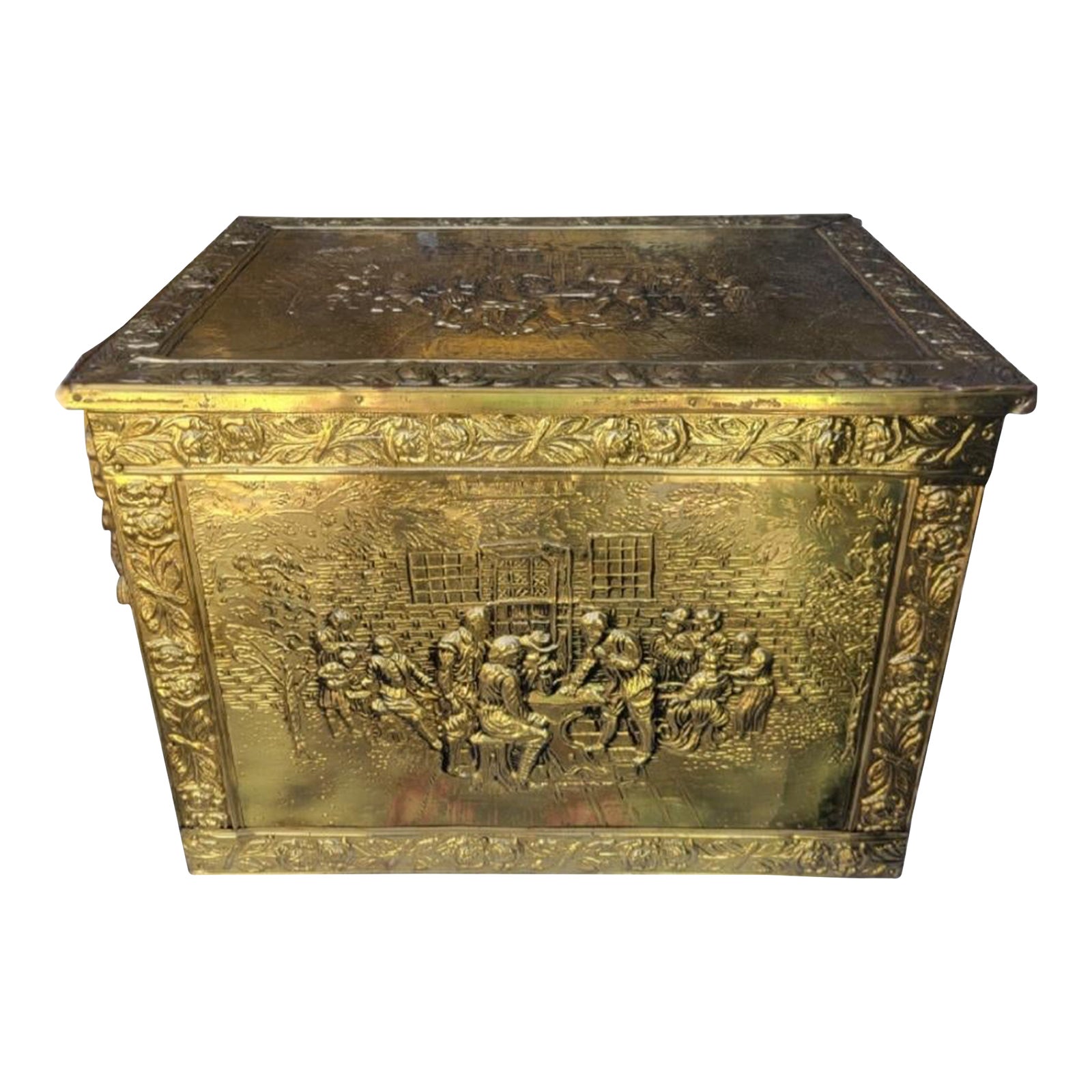 Vintage Sheet Brass Embossed Gold Cedar Decorative Storage Box | Chairish