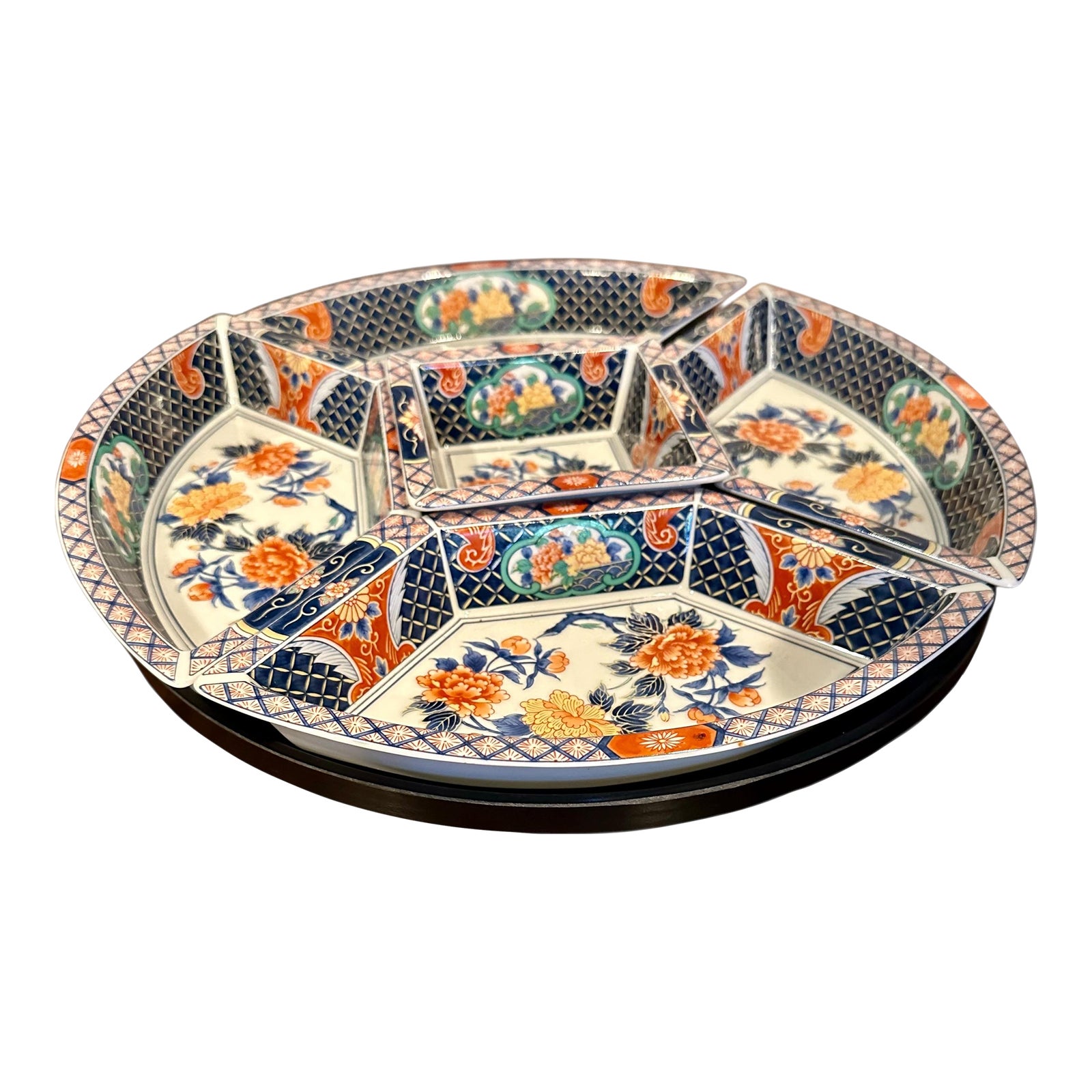 Vintage Japanese Imari 5 Section Divided Lazy Susan Appetizer Platter ...