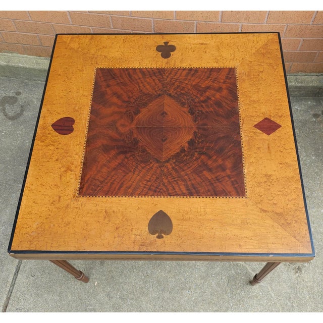 Mid Century Mixed Woods Inlaid Folding Games Card Table | Chairish