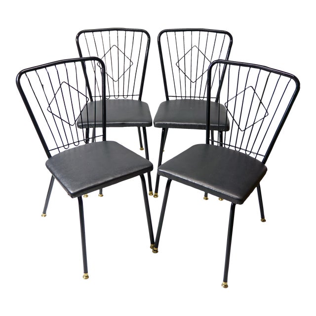 Mid Century Modern Black Metal Frame Kitchen Dining Chairs Set of 4 ...