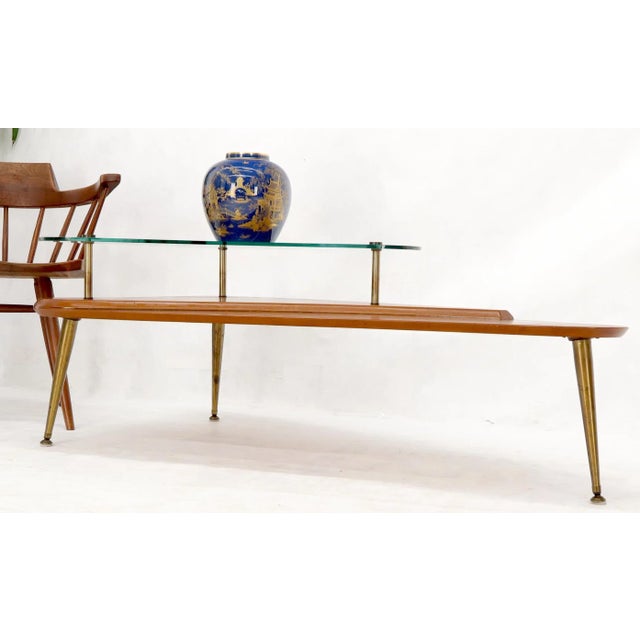 Organic Kidney Comma Shape Two-Tier Glass Top Brass Leg Walnut Coffee ...