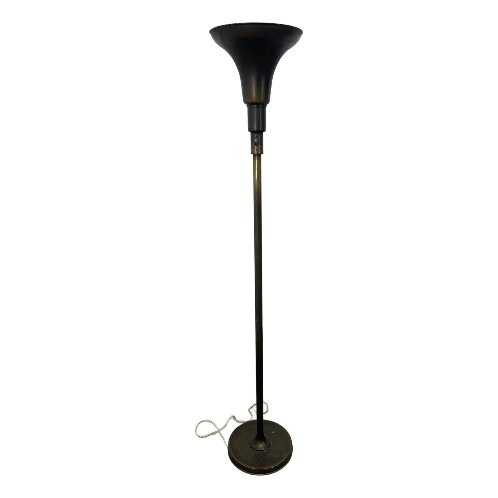Bronze Machine Age Art Deco Torchiere Floor Lamp | Chairish