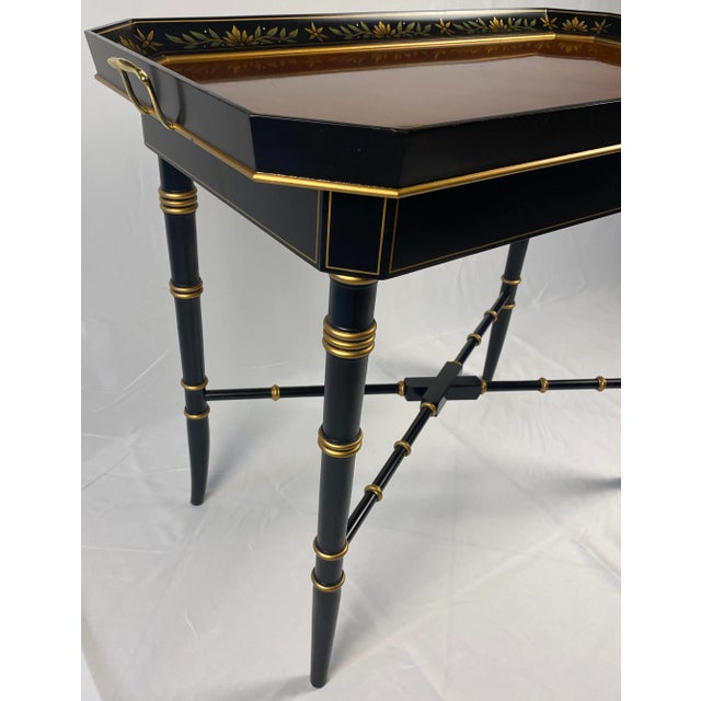 Black and Gold Wooden Tray Table Bamboo Style Legs | Chairish