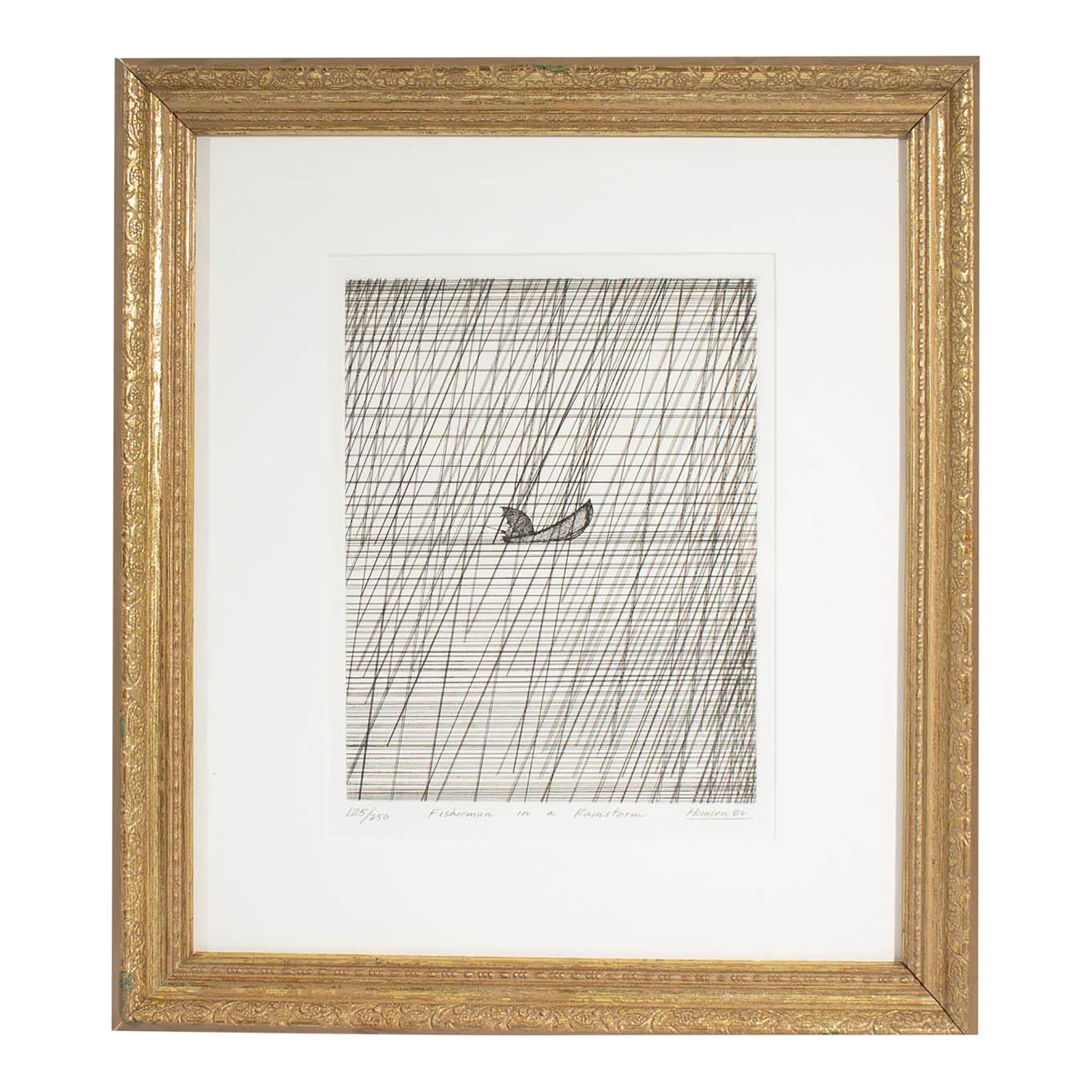 1982 “Fisherman in a Rainstorm” Abstract Etching Signed by Art Hansen ...