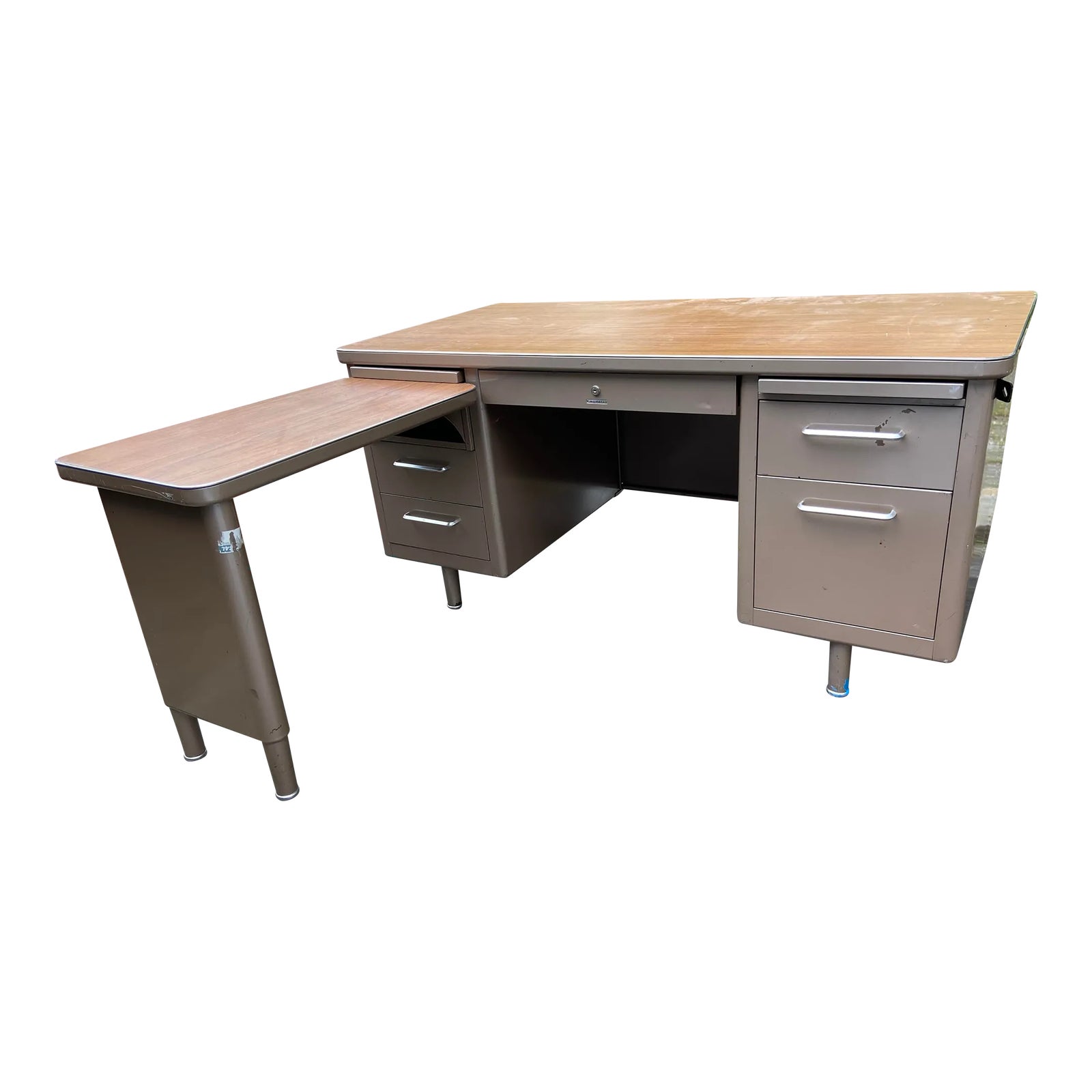 1980s Steelcase Vintage Mid Century Modern Metal Tanker Desk - Set of 2 ...