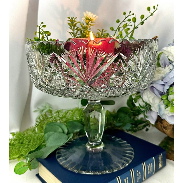 Vintage Cut Crystal Pedestal Centerpiece Footed Vase | Chairish