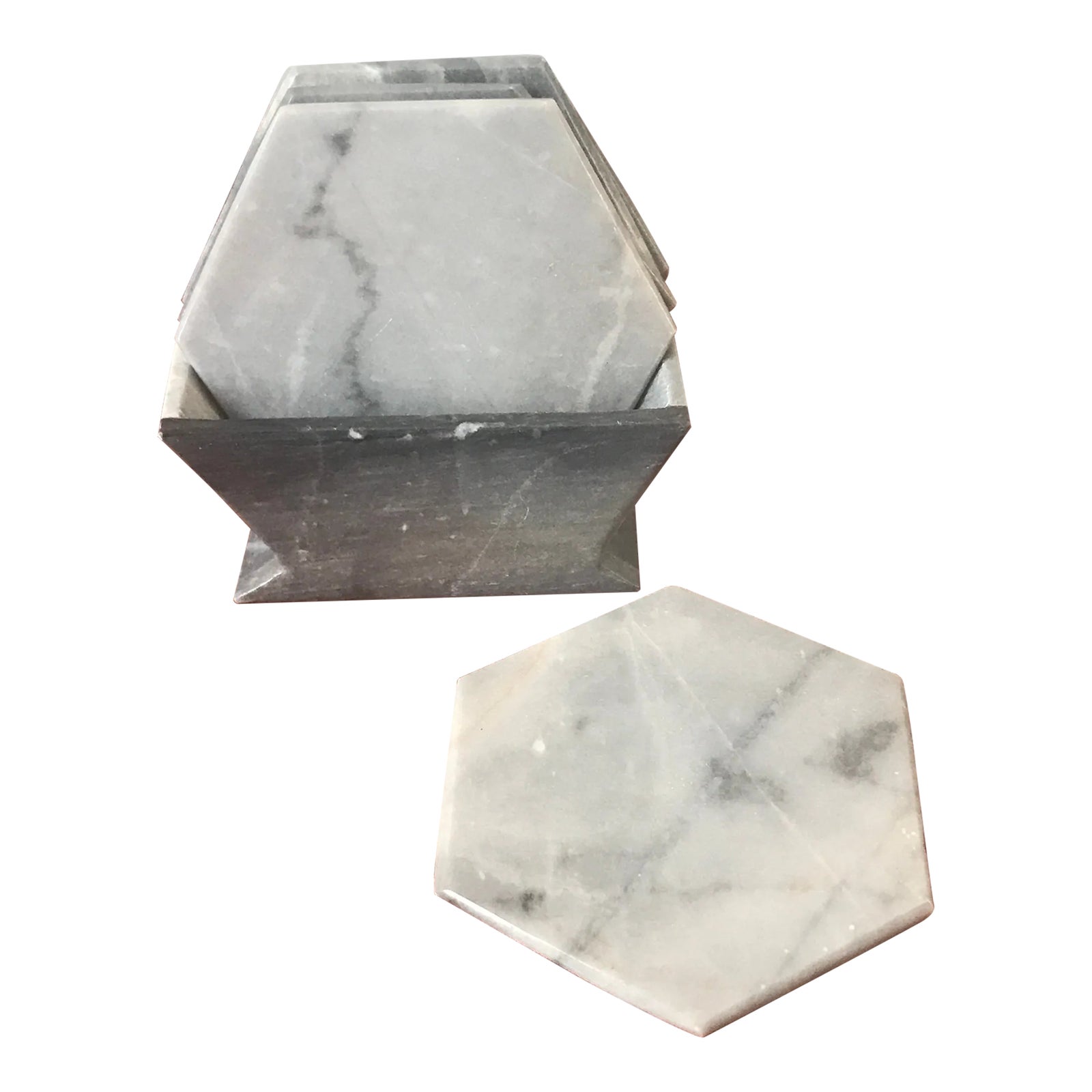 Hand Made Black & White Marble Stone Coasters With Holder | Chairish