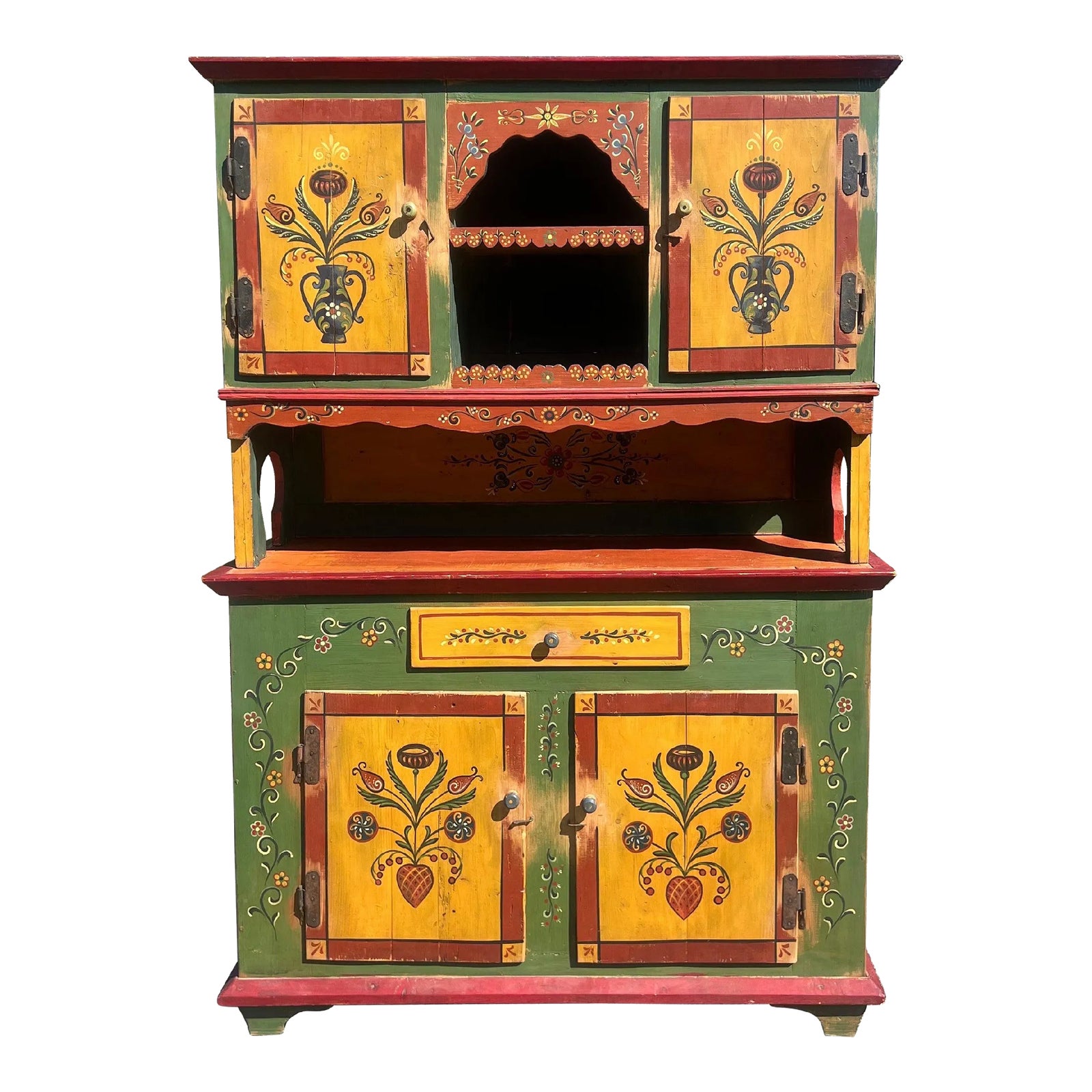 Early 19th Century Swedish Folk Art Painted 2 Piece Step Back Cabinet ...