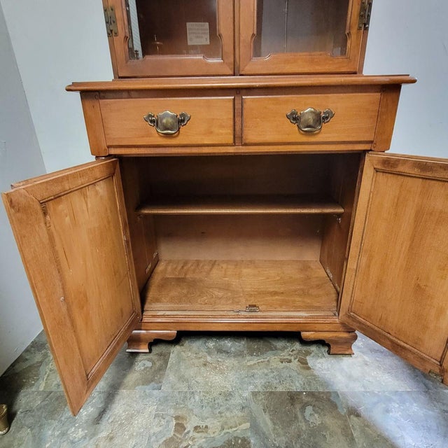 American Solid Rock Maple Stepback China Cabinet Cupboard | Chairish