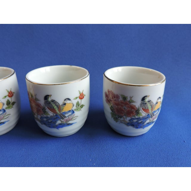Vintage 1970's Japanese Hand Painted Sake 5 Piece Set Birds With ...