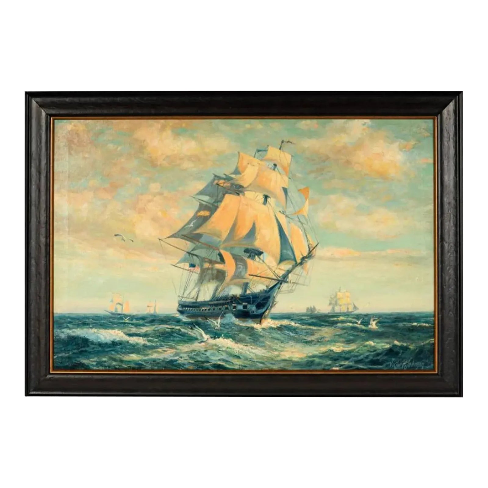 American School Returning Home at Sunset Oil on Canvas Signed in Period ...