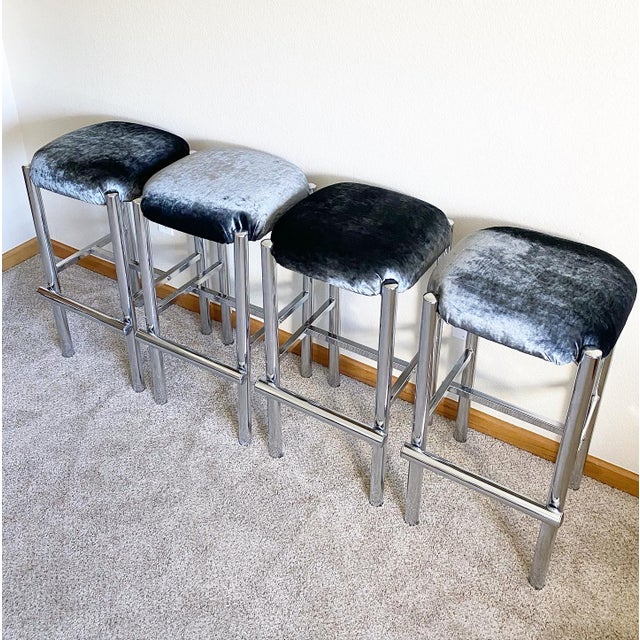 Modernist Minimalist Cal-Style Chrome Bar Stools/Counter Stools (1978 ...