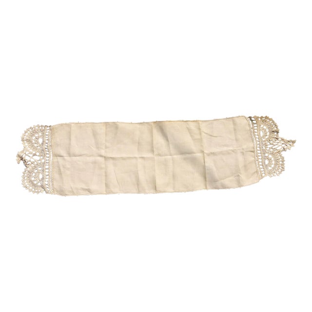 Vintage Hand Crochet & Linnen Table Runner | Chairish