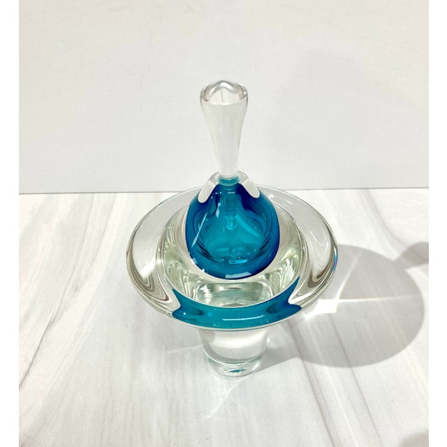 Vintage Young & Constantin Signed Art Glass Aqua Perfume Bottle | Chairish