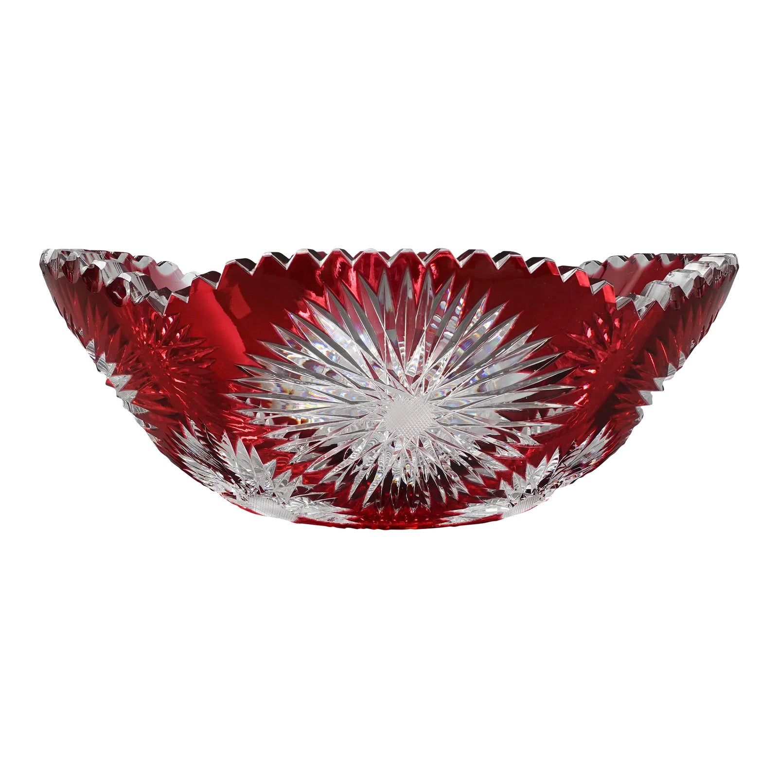 Late 20th Century Bohemian Czech Ruby Red Sawtooth Rim Cut to Clear ...