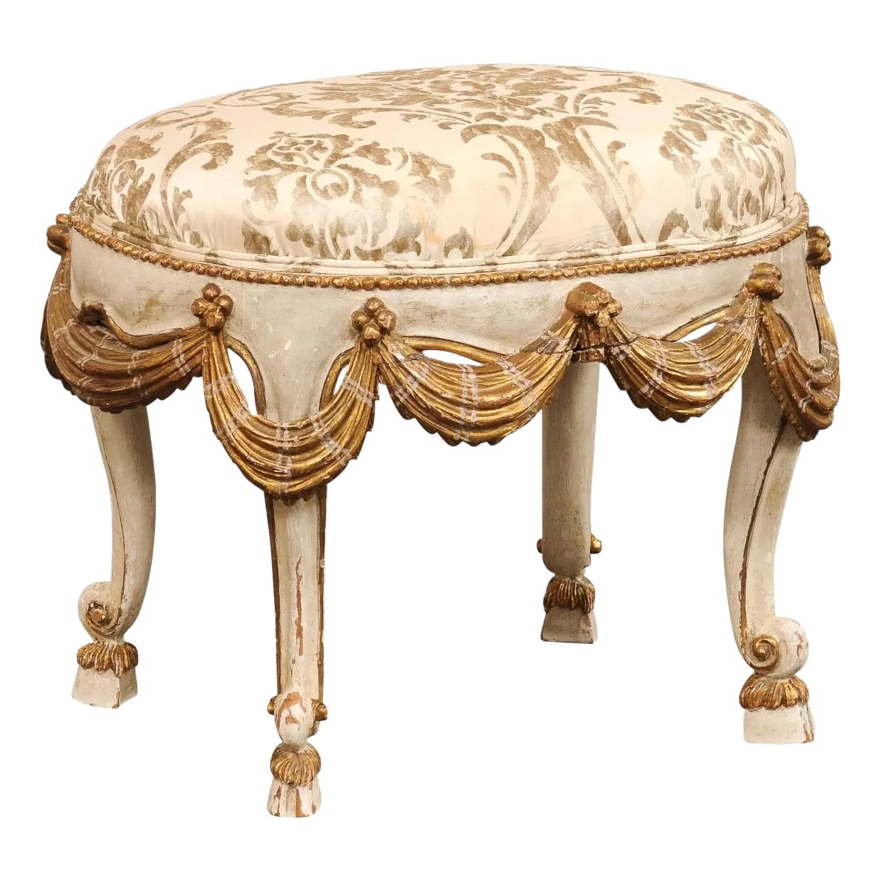1970s Italian Stool with Swag-Carved Skirt | Chairish
