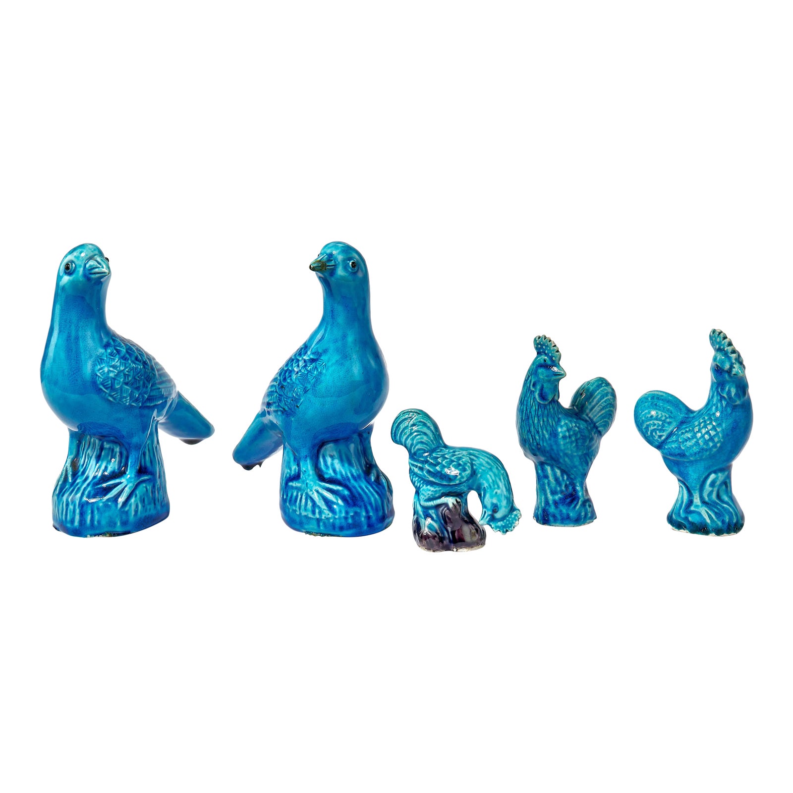 Mid 20th Century Chinese Blue Ceramic Birds - Set of 5 | Chairish