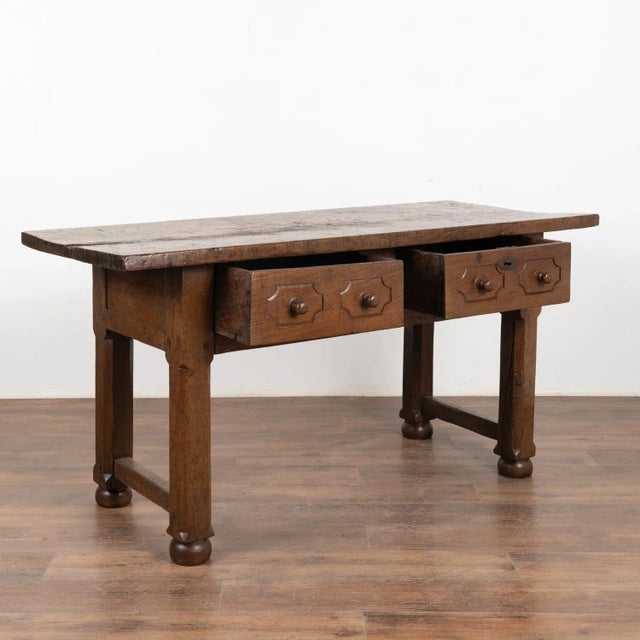 Dark Oak Console Table With Two Drawers, Spain 1800's | Chairish