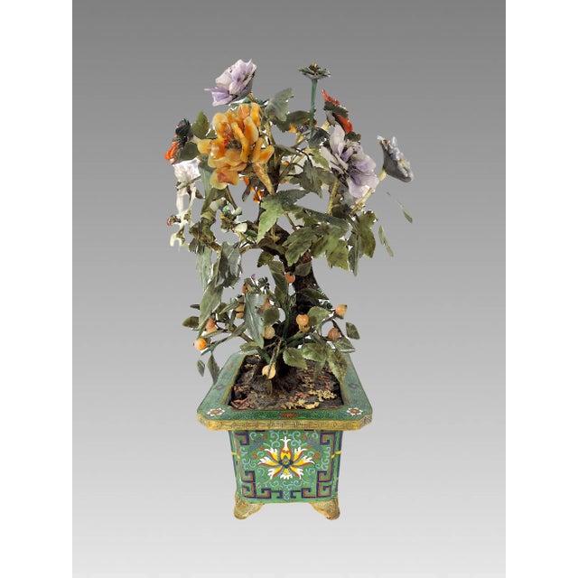 Antique Chinese Jade Tree With Semi Precious Gemstone Flowers in ...