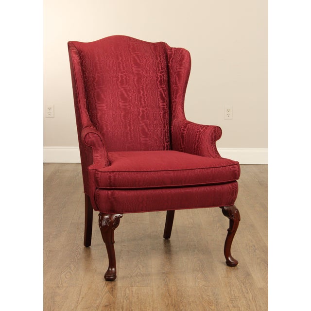 Sherrill Queen Anne Style Mahogany Wing Chair | Chairish