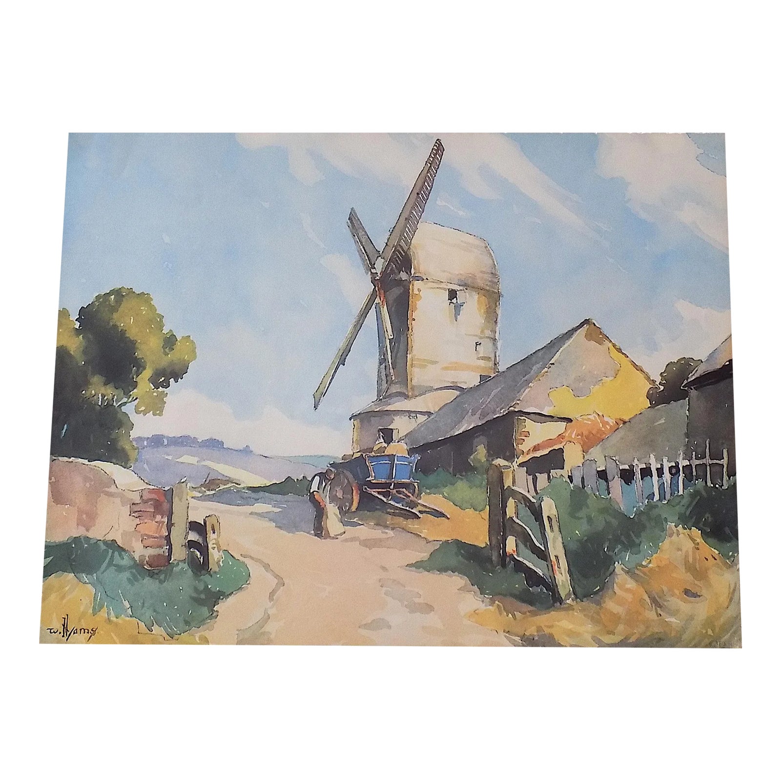 Large Vintage Landscape Lithograph of "The White Mill" in Sandwich ...