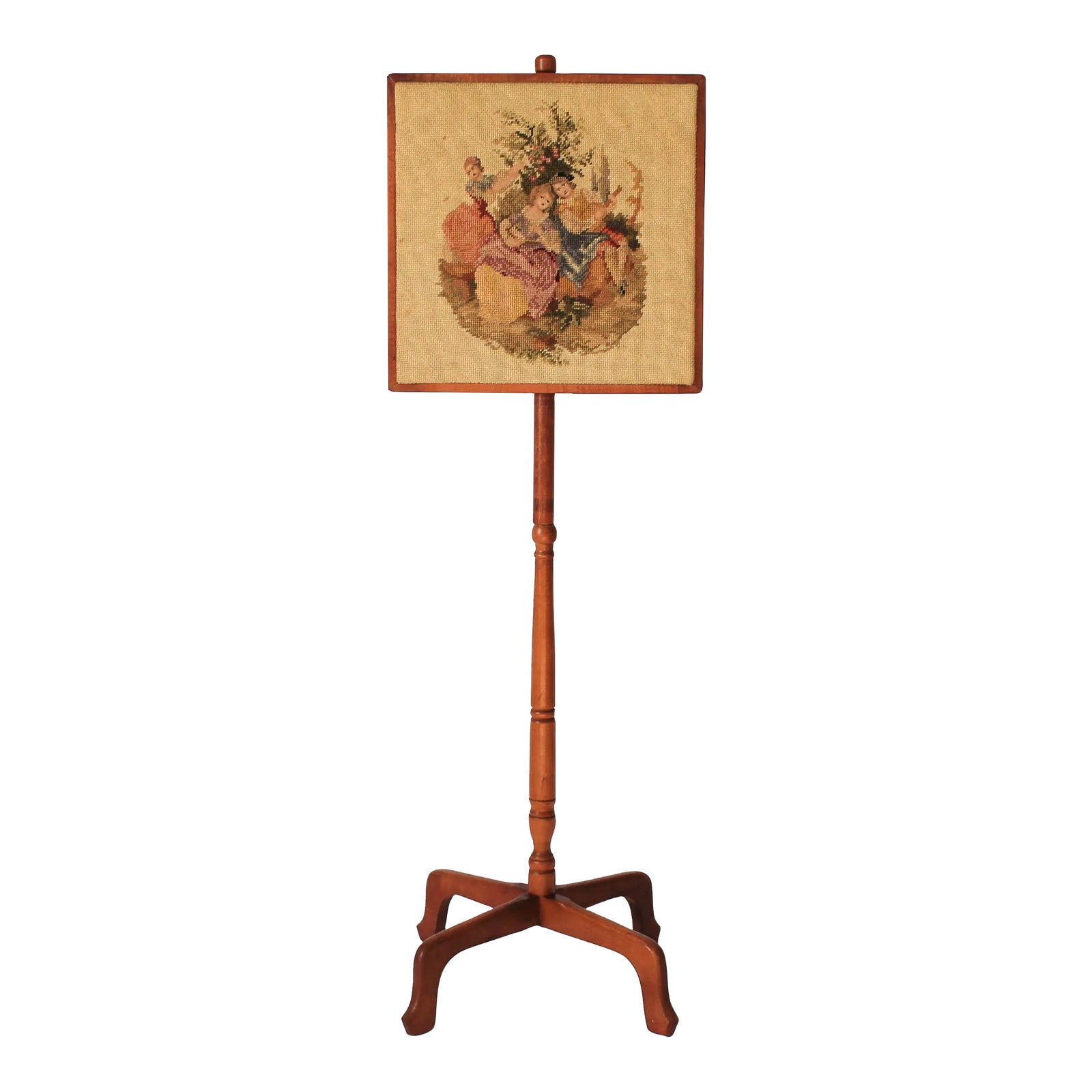 Victorian Needlepoint Pole/Fire Screen | Chairish