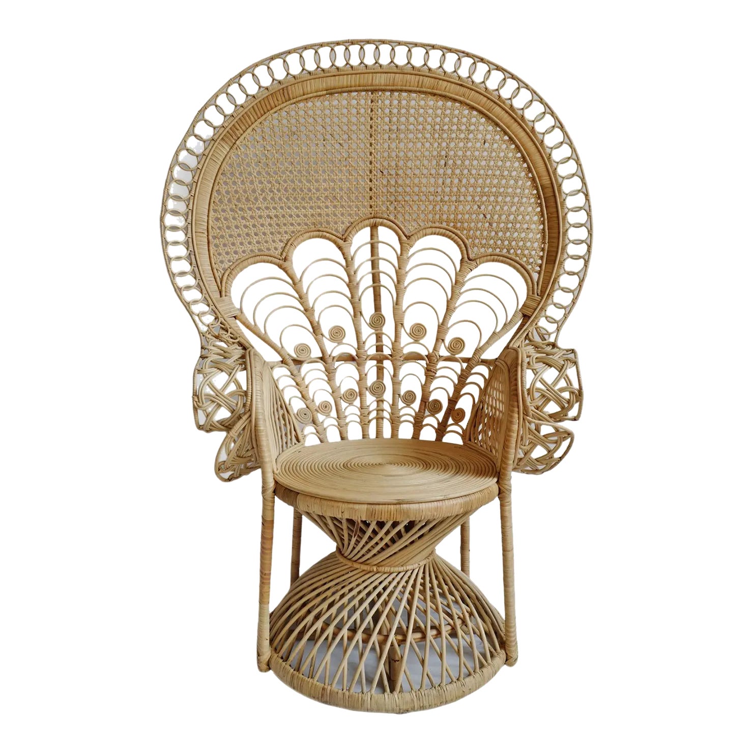 Raw Wicker Peacock Cane Back Fan Chair | Chairish