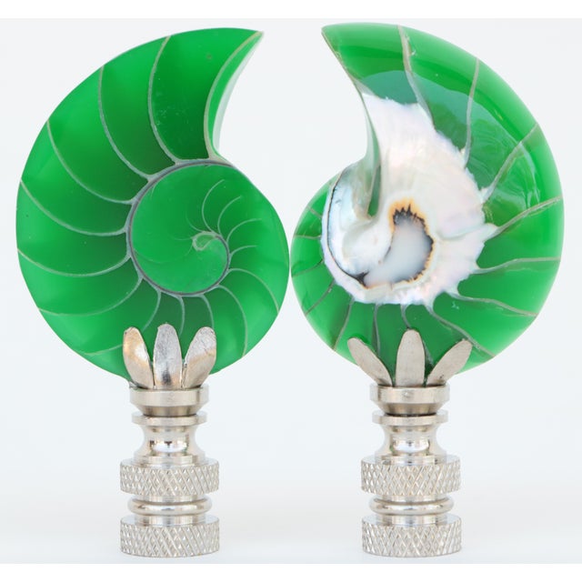 Lucite Filled Nautilus Shell Lamp Finials - a Pair | Chairish