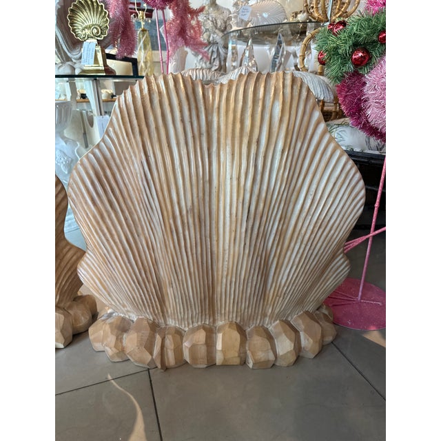 Vintage Pair Grotto Wood Carved Scalloped Clam Seashell Shell Dining ...