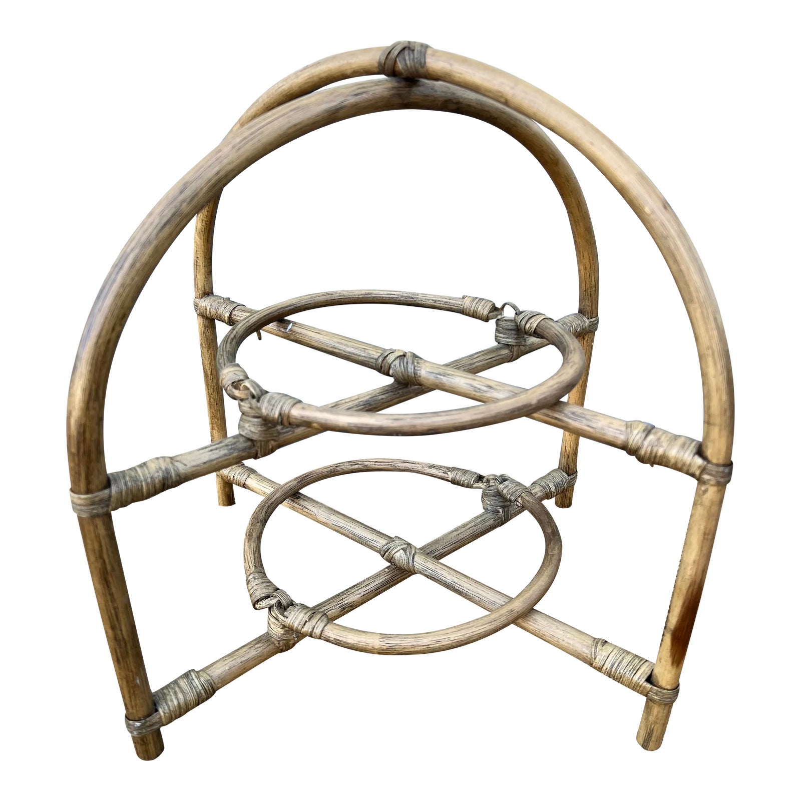 Bamboo Rattan Tiered Folding Plate Stand | Chairish