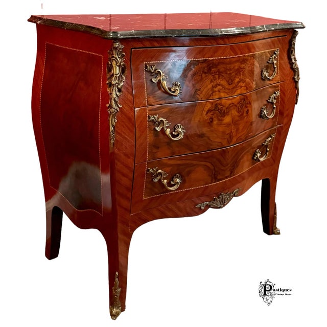 Vintage French Louis XV Style Marble Top Bombe Chest / Commode | Chairish