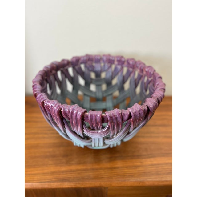 Large Vintage Ceramic Basket-Weaved Bowl | Chairish