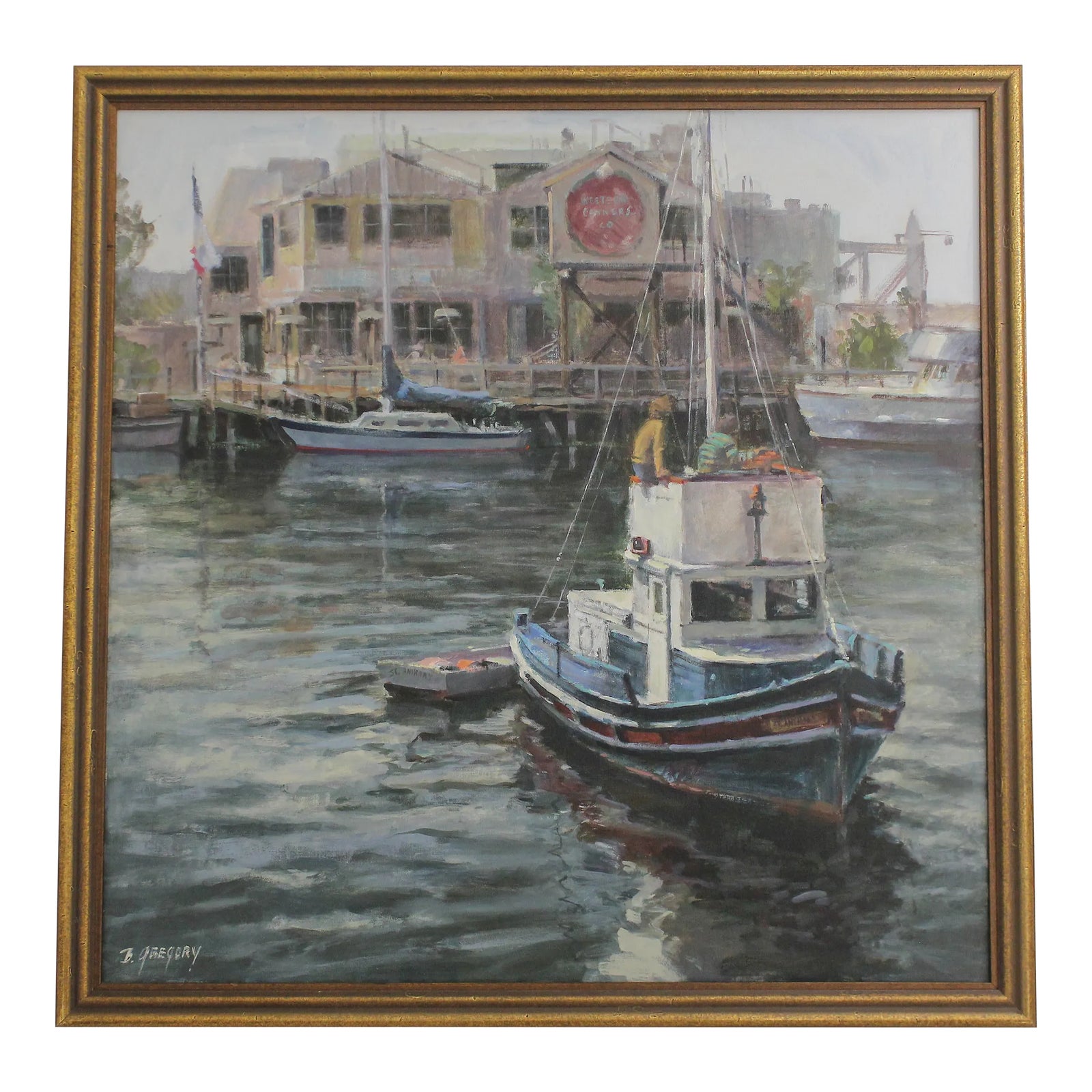 B. Gregory Artist Signed Monterey Boat Oil Painting on Canvas | Chairish