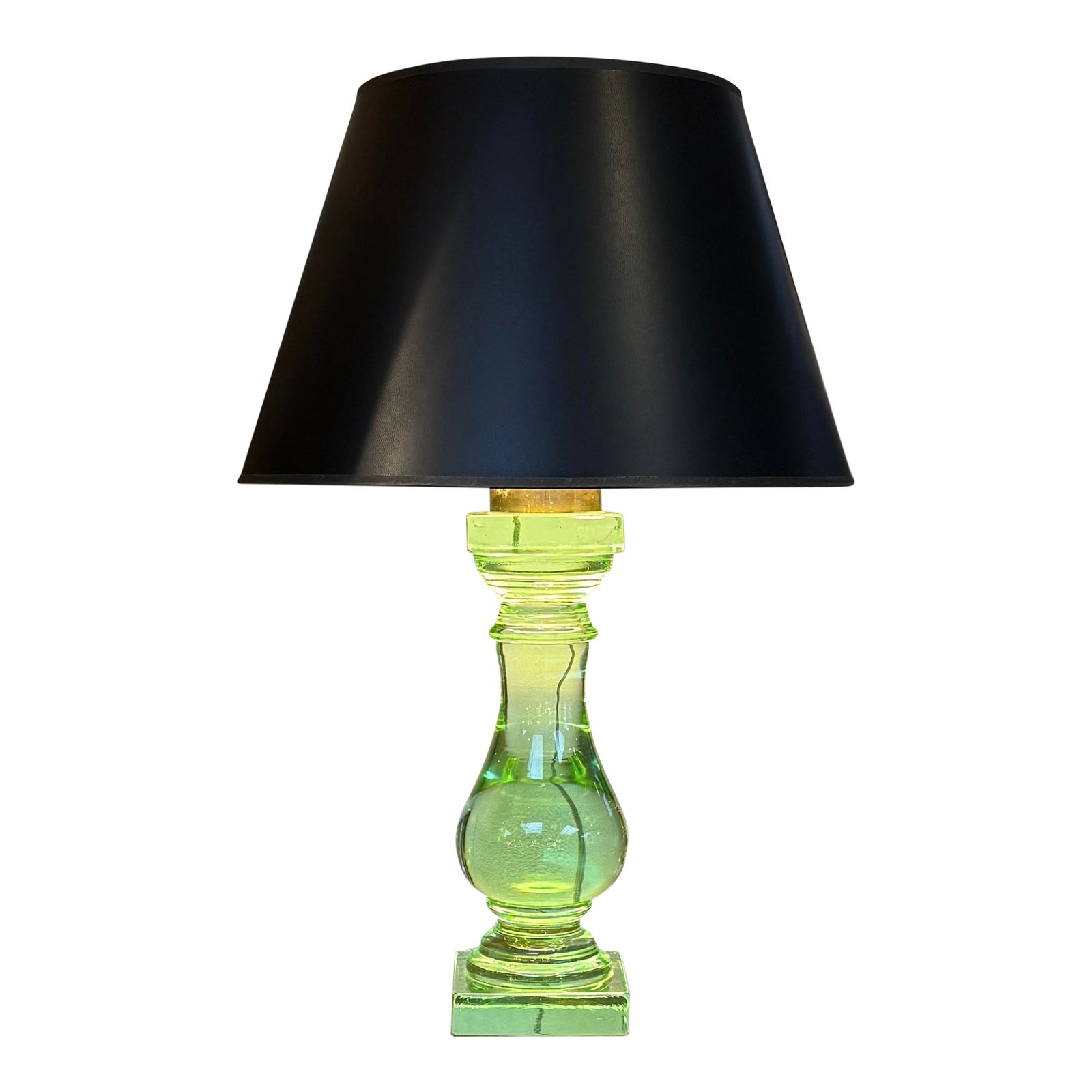 Vintage Emerald Glass Balustrade Table Lamp | Chairish