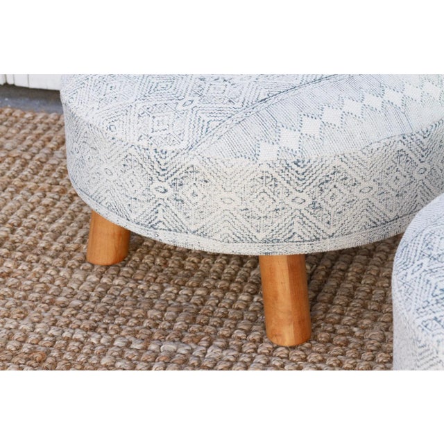 Pair of Tribal Dhurrie Blue & White Ottoman Stool | Chairish