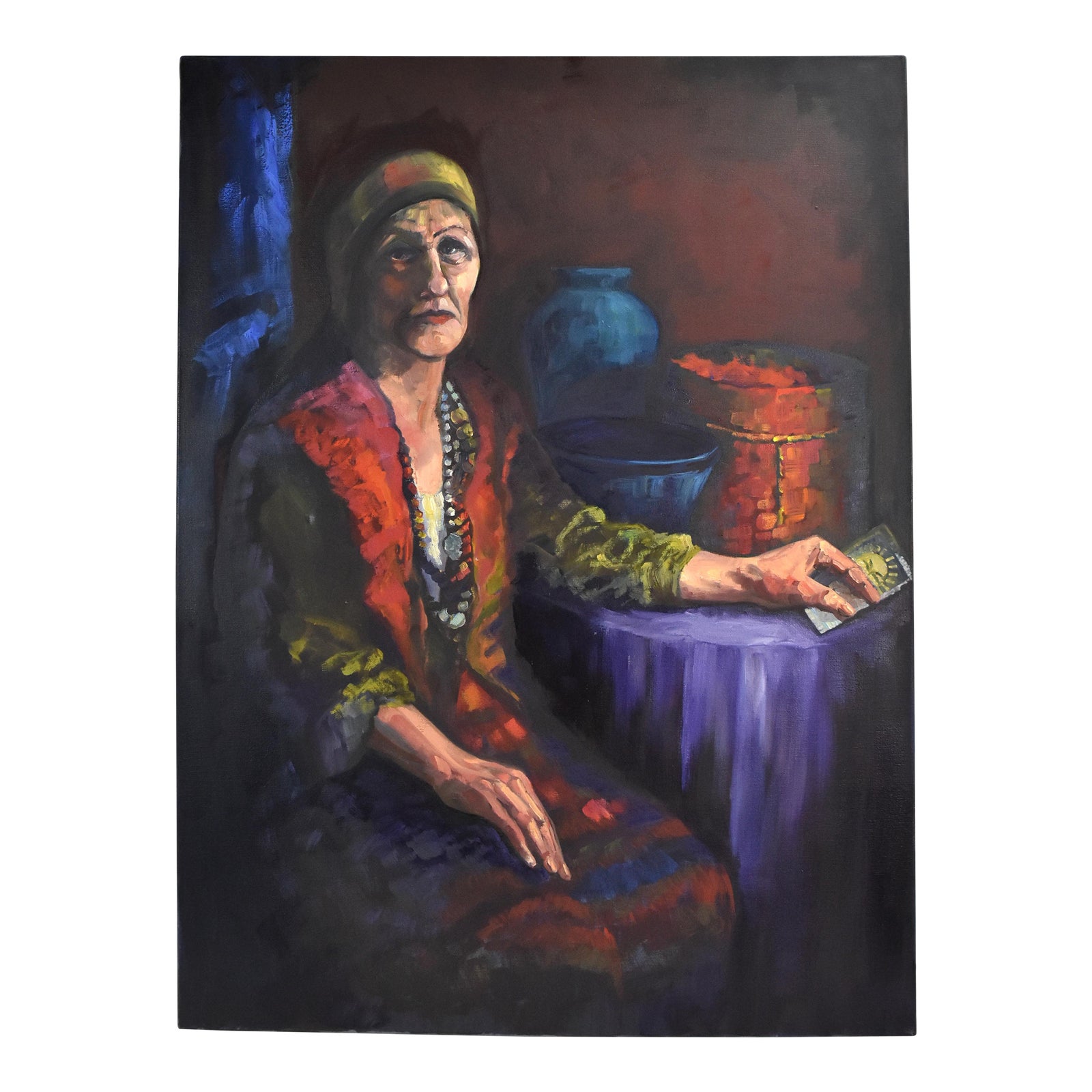 Portrait Fortune Teller W Tarot Card Oil Painting Lenell Chicago Artist ...