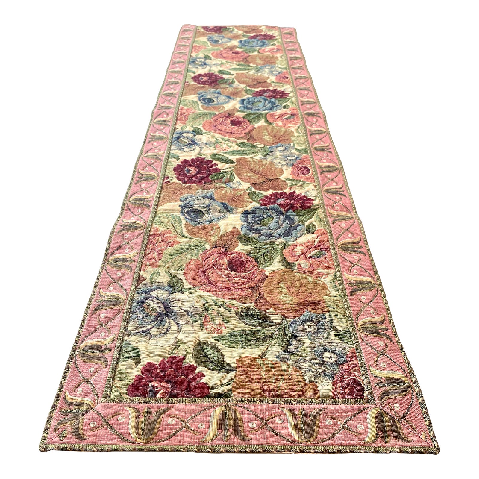 Vintage Renaissance Woven Art Floral Tapestry Table Runner | Chairish