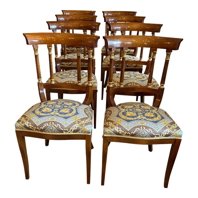 Empire Style Dining Chairs With Versace Upholstery- Set of 8 | Chairish