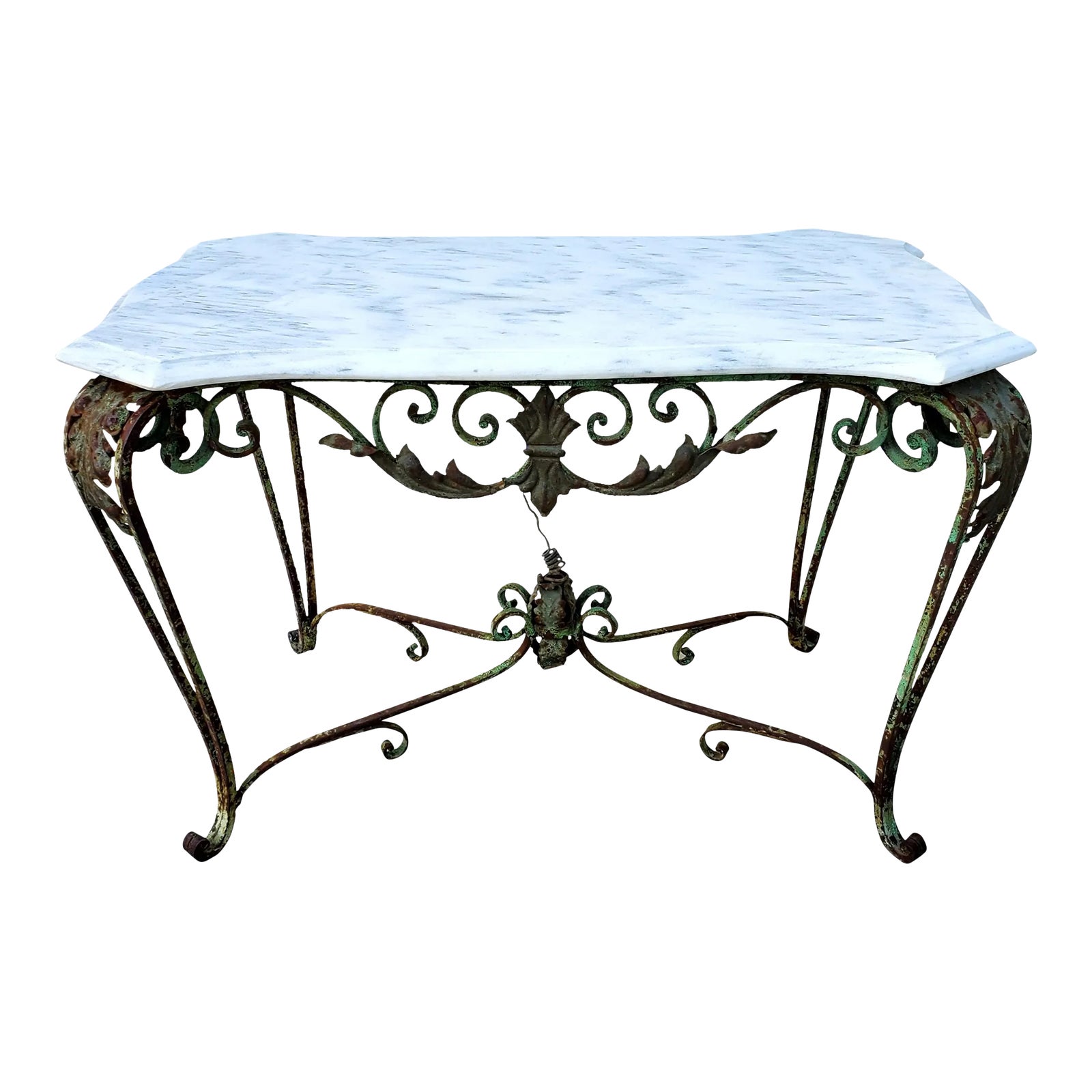 French Early 20th Century Louis XV Style Verdigris Iron and White ...