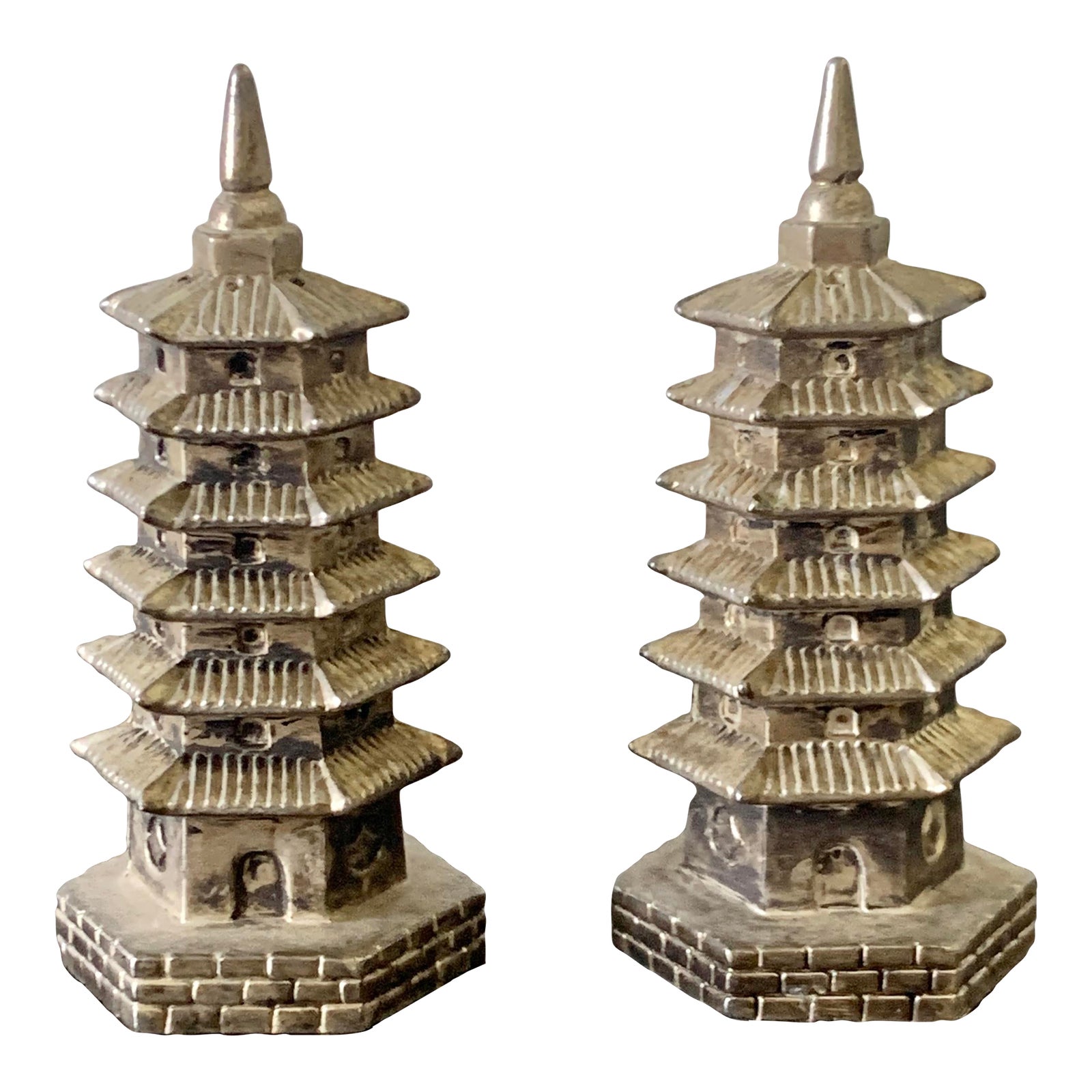 Silver Godinger Chinoiserie Pagoda Salt and Pepper Shakers | Chairish