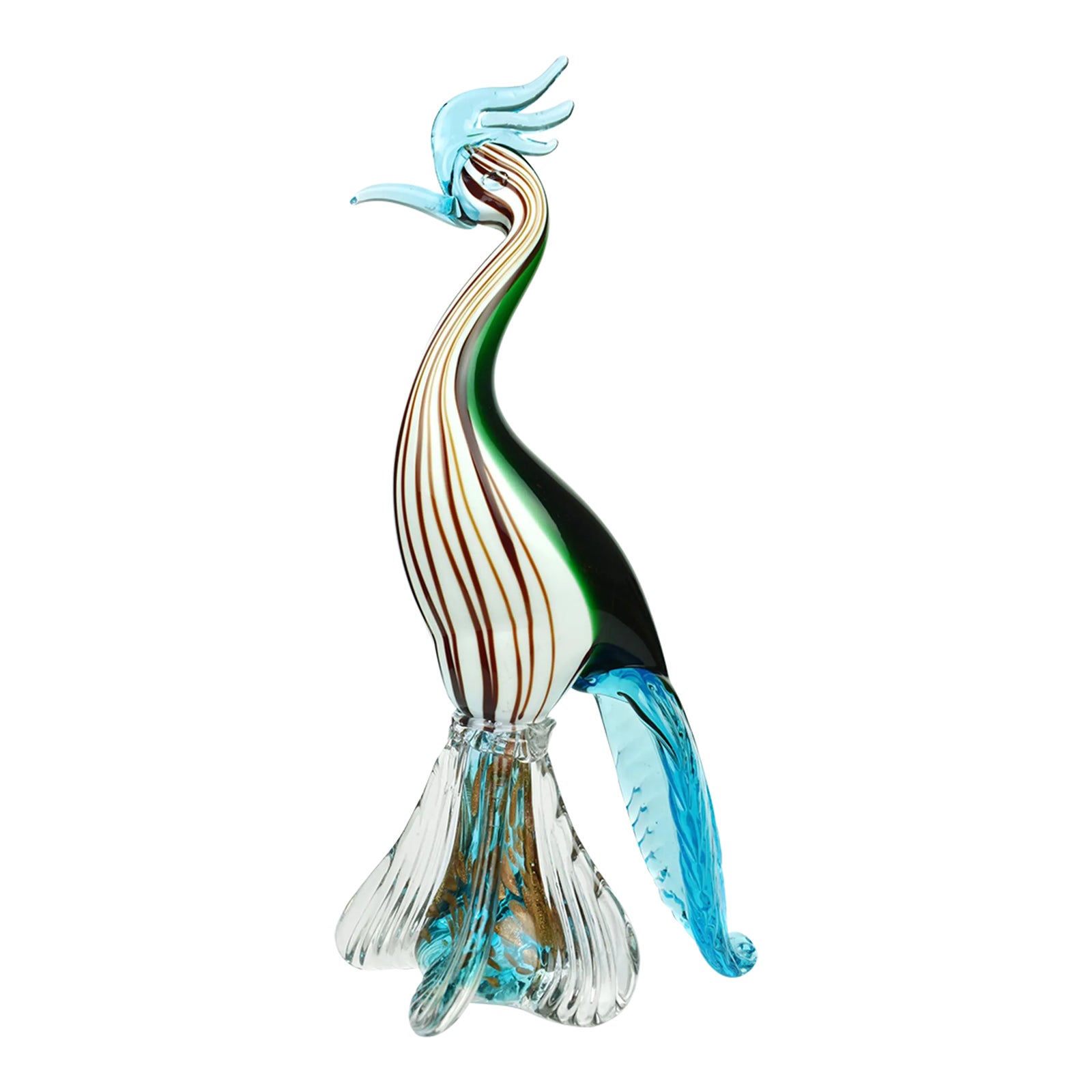Mid 20th Century Colorful Italian Murano Peacock Bird Sculpture | Chairish