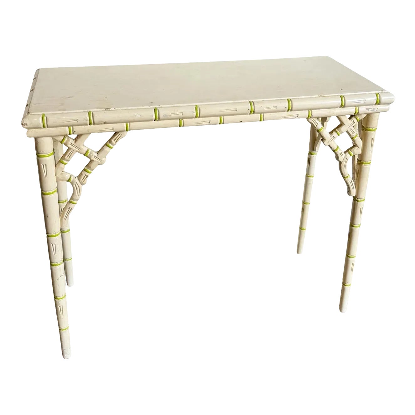 Italian Faux Bamboo White and Green Console Table | Chairish