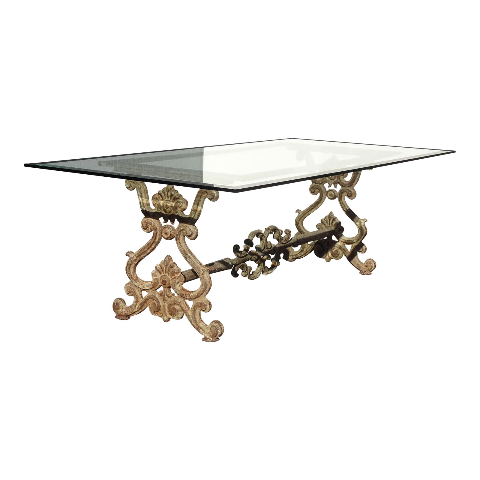 Large Vintage Spanish Style Rustic Cast Iron Bevel Glass Cocktail ...